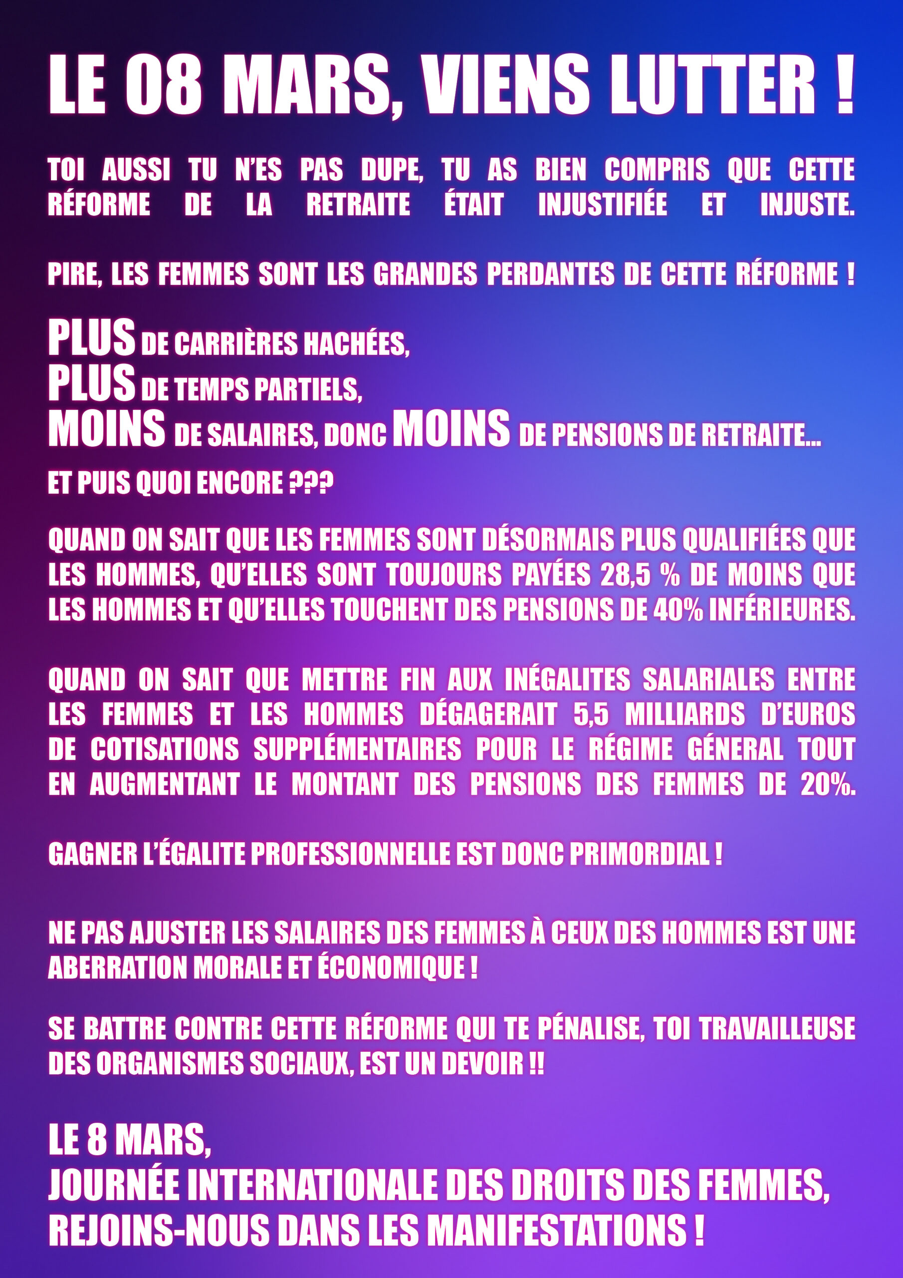 Le 8 mars, viens lutter !! - Fédération des Organismes Sociaux - CGT