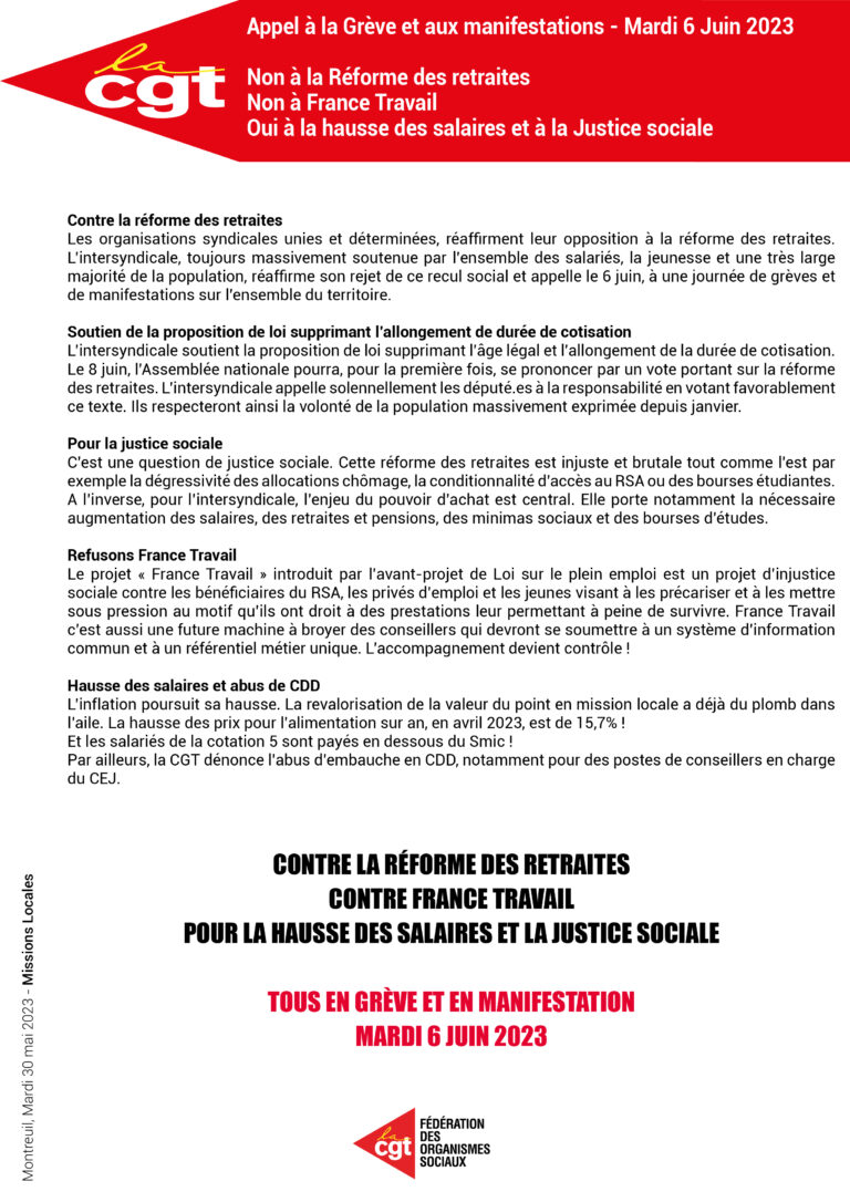 Appel à la Grève et aux manifestations - Mardi 6 Juin 2023 - Fédération ... Appel à la Grève et aux manifestations - Mardi 6 Juin 2023 - Fédération ...