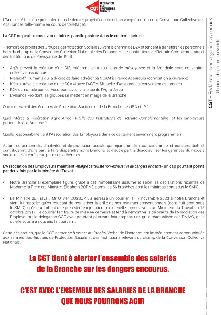 Déclaration de la délégation CGT des GPS à la CPPNI 30 novembre 2023 - Fédération des Organismes ...