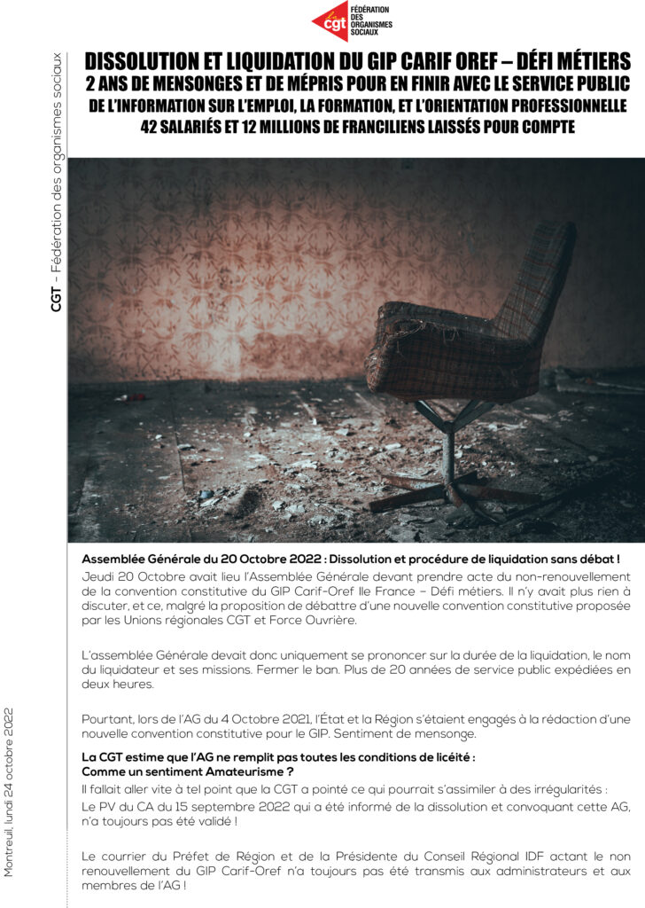 Dissolution et liquidation du GIP CARIF OREF - Défi Métiers - Fédération des Organismes Sociaux ...