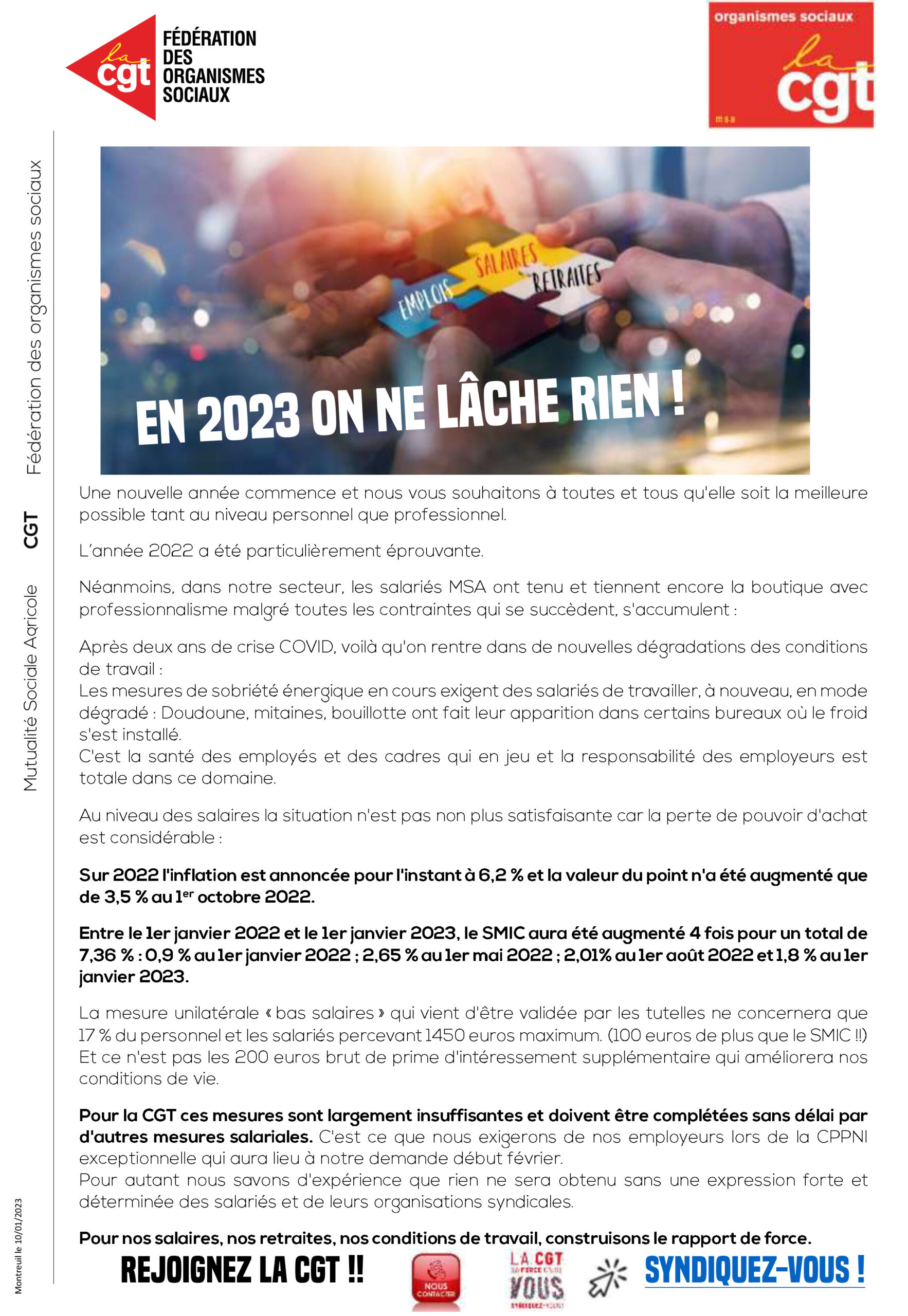 En 2023 on ne lâche rien ! - Fédération des Organismes Sociaux - CGT