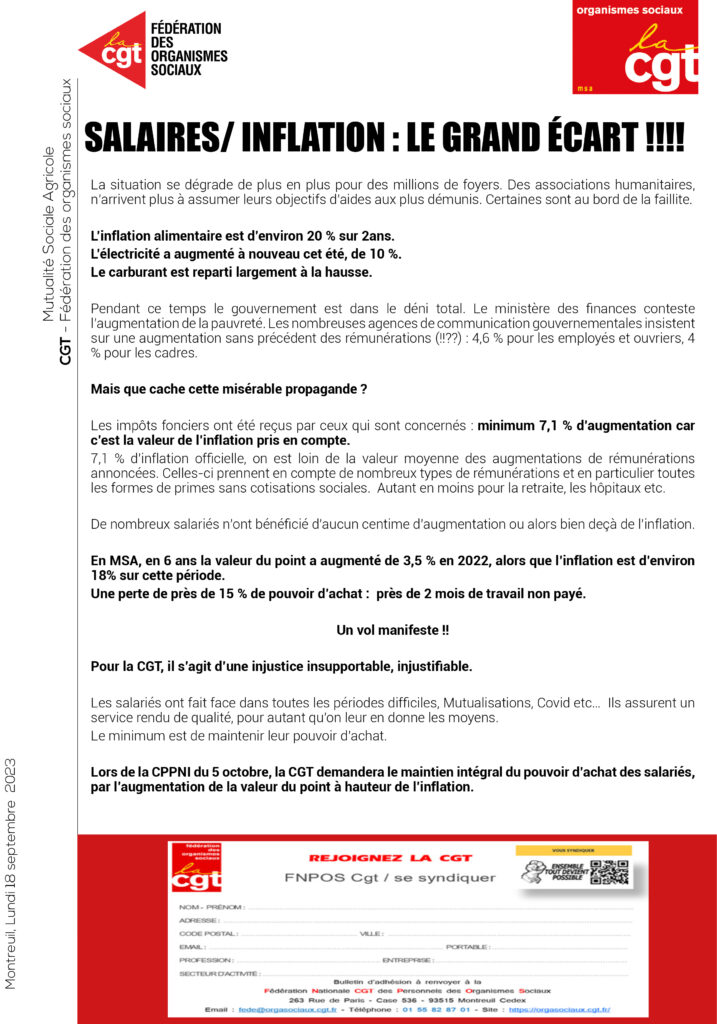 Salaires inflation : Le grand écart ! - Fédération des Organismes Sociaux - CGT